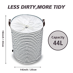 Caroeas 18.0-Inches Thicken Laundry Basket, Waterproof Large Laundry Basket Drawstring Closure, Collapsible Laundry Basket Soft Leather Handles, Laundry Hamper Easy Storage, Clothes Hamper