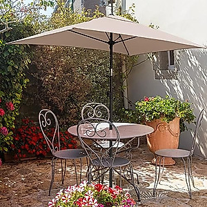 AMMSUN 6.5 x 4.5ft Rectangular Patio Umbrella Outdoor Table Umbrella Steel Pole and Fiberglass Ribs, Beige