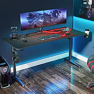 Eureka Ergonomic 60'' Gaming Desk, T-Shaped Carbon Fiber Surface Computer Desk with Free Mouse Pad,Large PC Gamer Desk Gaming Table with USB Handle Rack Cup Holder Headphone Hook,Black