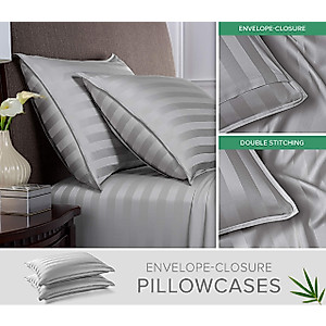 King Sheets by Pure Bamboo, Genuine 100% Organic Viscose Derived from Bamboo Bed Sheet Set, Luxuriously Soft & Cooling, Double Stitching, Lifetime Quality Promise (King, Jacquard Silver)