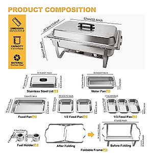 Festa Essential 4 Pack 8QT Rectangular Chafing Dish Buffet Set Stainless Steel Catering Chafers Food Warmer with Full,Half,1/3 Food Pan,Fuel Holder,Foldable Frame for Weddings/Parties/Banquets Events
