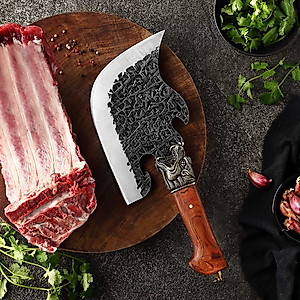 High Manganese Steel Blade Meat Chopper – Heavy Duty Butcher Knife – Heat Tempered Blade with Alloy Buckle – 0.24-inch Thick Cleaver Style Blade for Bones, Meat, Vegetables