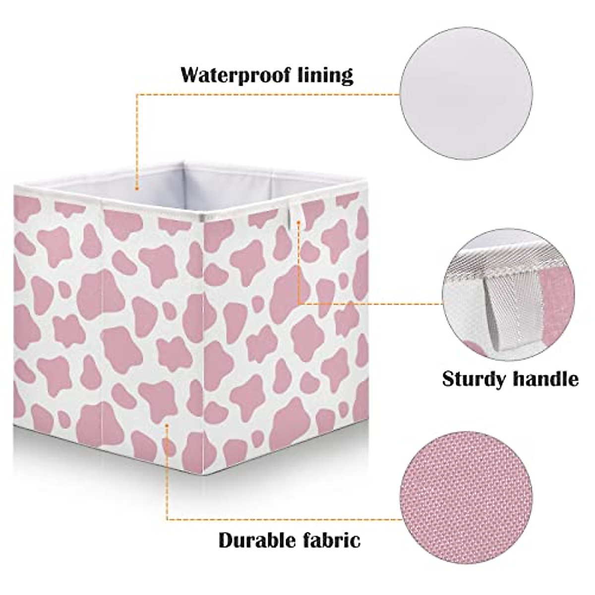 Pink Cow Print Pattern Foldable Cube Storage Bins, 11 x 11 x 11 inches, Fabric Storage Baskets Bins for Nursery,Closet Shelf,Home Organization