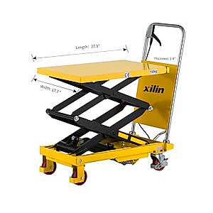Xilin Manual Pallet Jack Truck Hand Scissor Pallet Truck 45" Lx21“W 2200lbs Capacity 3.3" Lowered 31.5 Lift Height and Manual Double Scissor Lift Table with 330lbs Capacity