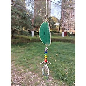 Healing Crystal Agate Car Hanging Accessories Rearview Mirror Window Garden Wall Home Decor (Green)