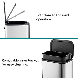 GarveeHome 5.3 Gallon Stainless Steel Trash Can, 20 Liter Rectangular Garbage Can, Step On Trash Can with Quiet Close Lid Foot Pedal & Inner Bucket for Kitchen Home Office Bedroom Living Room