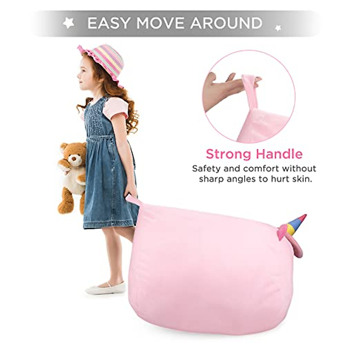 GAGAKU Stuffed Animal Bean Bag Cover Toy Storage, 24 Inches Kids Bean Bag Chair Cover ONLY Pink Unicorn Large Zipper Bean Bag for Organizing Kids Plush Toys Home Supplies (Cover Only)