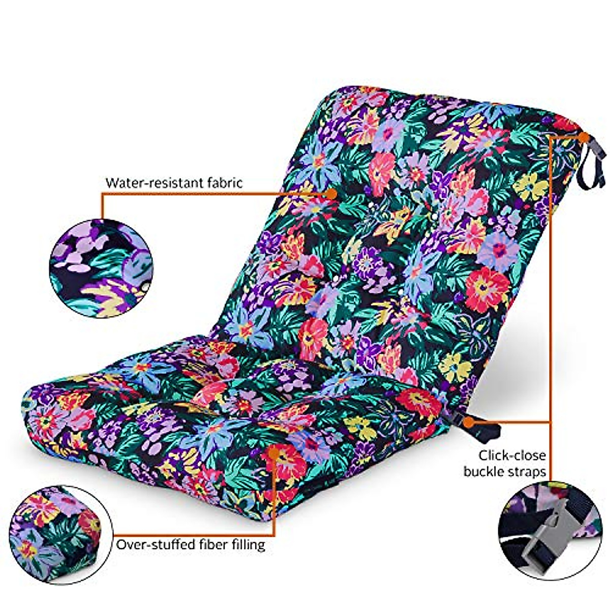 Vera Bradley by Classic Accessories Water-Resistant Patio Chair Cushion, 21 x 19 x 22.5 x 5 Inch, Happy Blooms, Seat Back Cushion
