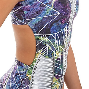Alexandra Collection Womens Galaxy Princess Zipper Front Bodysuit Leotard Metallic Performance Dance Costume Intercosmic