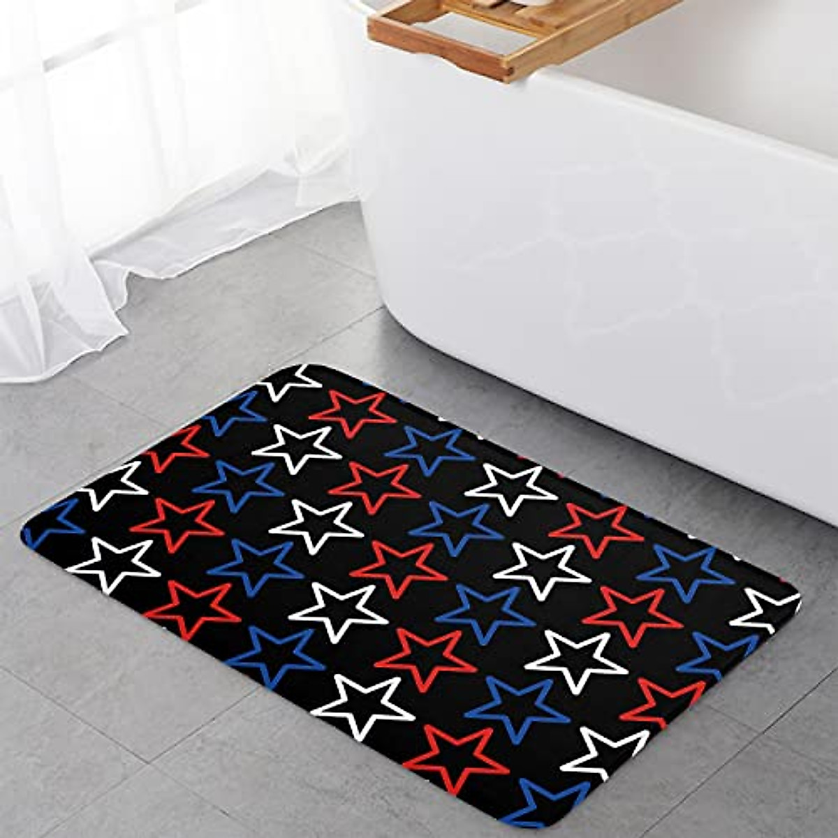 Libaoge Kitchen Mat Rug Set of 2 Independence Day White Red Blue Star Runner Rug Anti-Fatigue Comfort Memory Foam Standing Mat Non-Slip Floor Door Mat for Bathroom 18x30in+18x60in