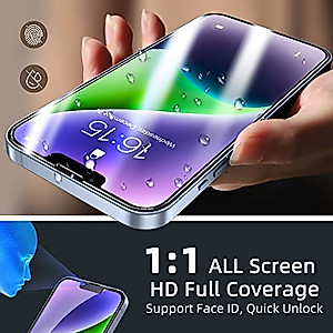 ruwa Screen Protector for iPhone 13/13 Pro/14 [3-Pack] [6.1 Inch] Display Tempered Glass Film with Easy Installation Frame, Ultra HD, 9H Hardness, Scratch Resistant, Case Friendly, Full Coverage