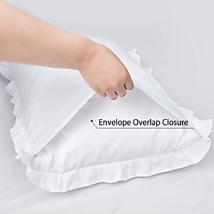 PHF 100% Washed Cotton Ruffle Pillowcases Standard Size, 2 Pack 20" X 26" Pillow Shams, No Insert, Ultra Soft Cotton Pillow Cases,Decorative Farmhouse Bedding Pillow Covers, White