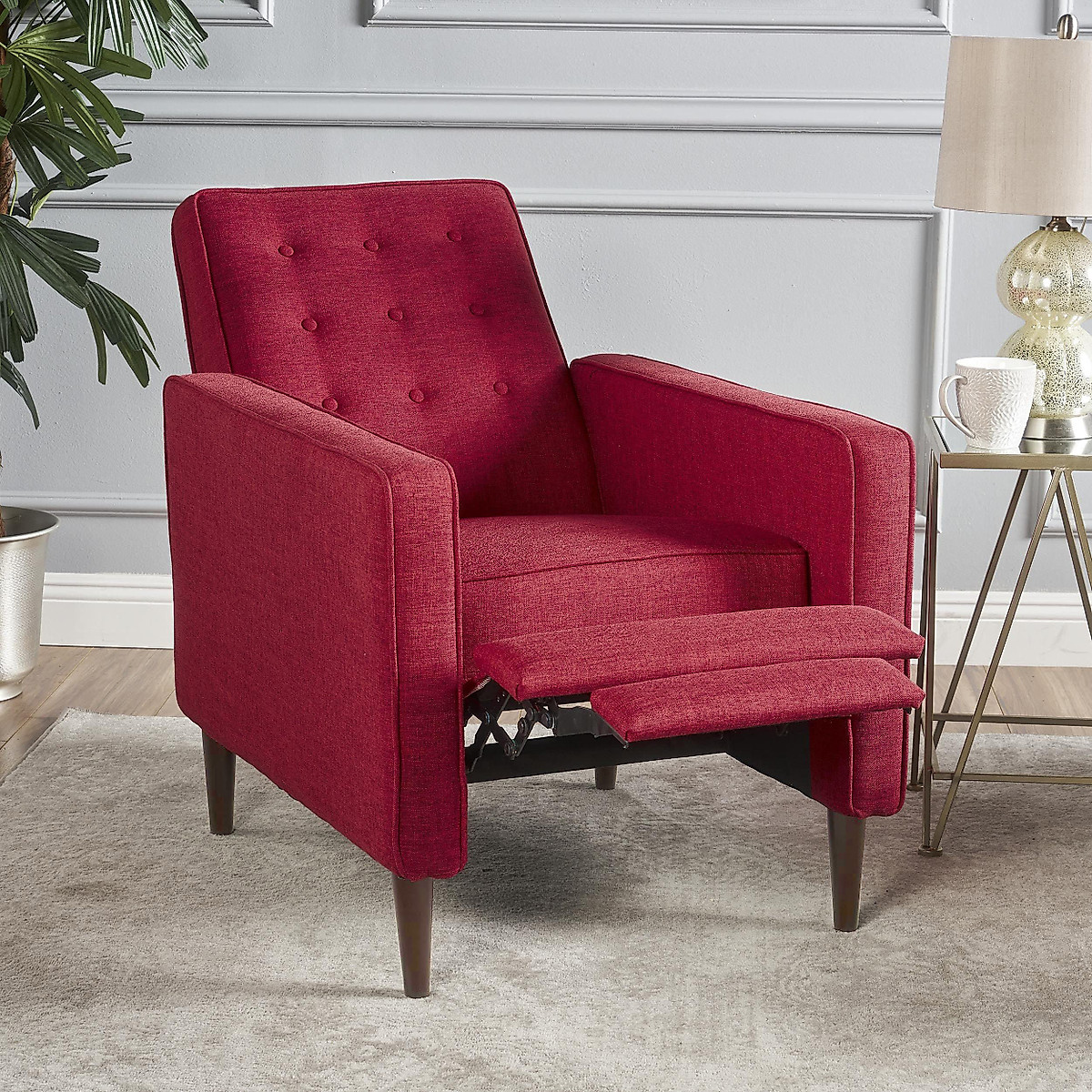 Christopher Knight Home GDFStudio Mason Mid-Century Modern Tuft Back Recliner (Qty of 1, Fabric/Red).