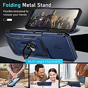 Janmitta OnePlus Nord N300 5G Case Built in Slide Camera Lens Cover and Screen Protector,Heavy Duty Shockproof Full Body Protective Phone Cover,Built in Finger Ring Stable Holder Kickstand,2022 Blue