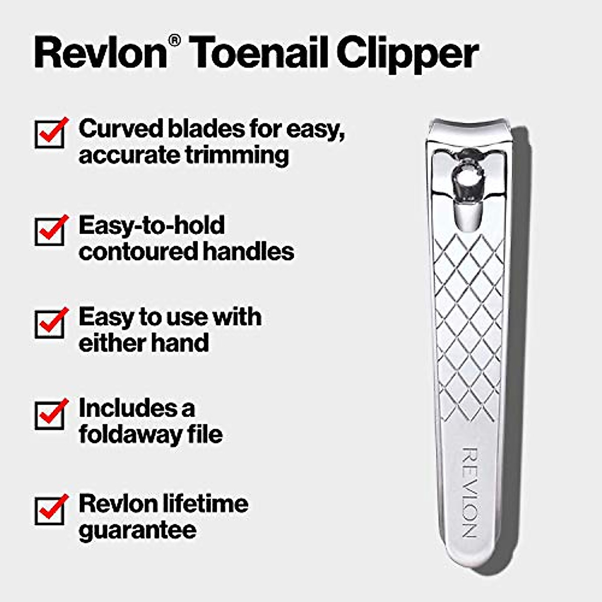 Nail Clipper by Revlon, Nail Care Tools, Curved Blade & Foldaway Nail File for Trimming & Grooming, Easy to Use (Pack of 1)