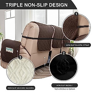 Genina Recliner Loveseat Cover Non-Slip, Sofa Cover for Reclining Couch 2 Seat, Loveseat Covers Double Recliner Furniture Protector Cover with Elastic Straps for Pets (Chocolate, Recliner Loveseat)