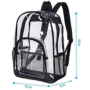 Clear Backpack, Transparent Bookbag Heavy Duty See Through Backpacks for Men - Black