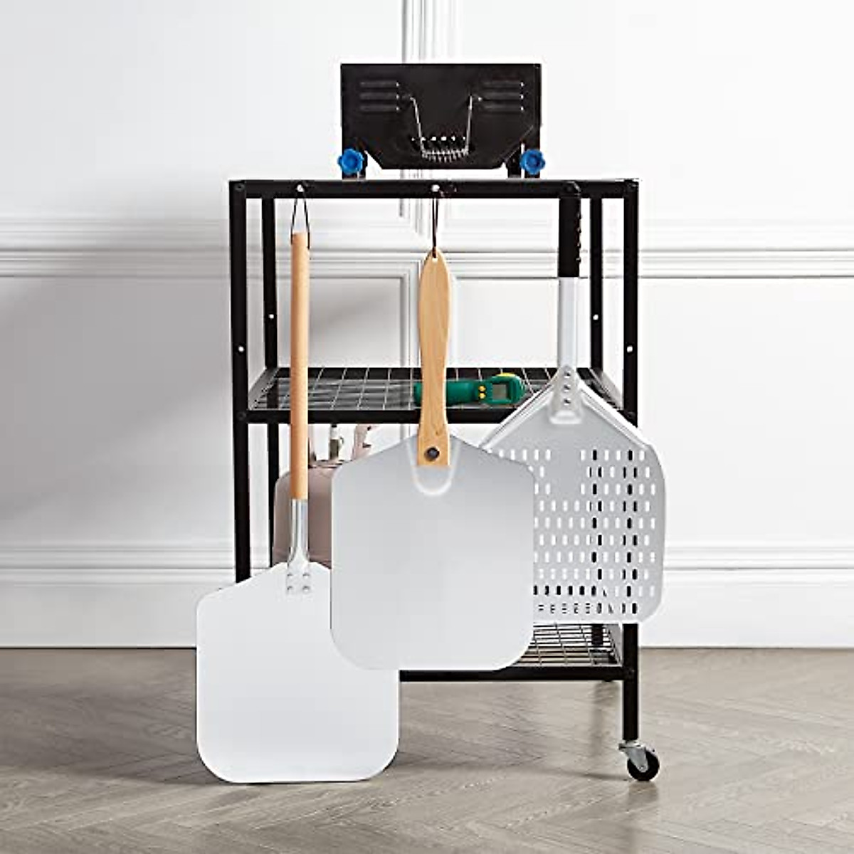 WEASHUME Three-Shelf Movable Food Prep and Work Cart Table Stainless Steel Grill Cart Modular Table with Wheels Commercial Kitchen Table Heavy Duty Grill Cart Outdoor Cart 31.5"×24"×35.5"