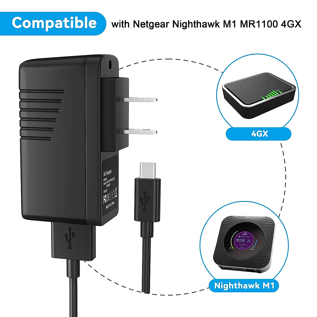 PK Power AC Adapter for Netgear Nighthawk M1 MR1100 4GX Gigabit LTE Mobile WiFi Router Power Supply Cord Charger