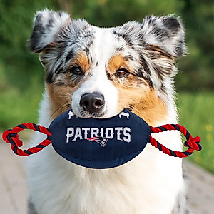 Pets First NFL New England Patriots Football Dog Toy, Tough Quality Nylon Materials, Strong Pull Ropes, Inner Squeaker, NFL Team Color
