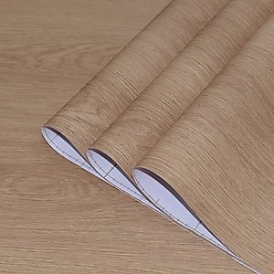 TOTIO Light Brown Wood Grain Contact Paper Tan Walnut Textured Peel and Stick Wallpaper 16x354in Air Guide Slot Design Matte Thicken Self-Adhesive Waterproof Furniture Stickers Vinyl Decorative Film