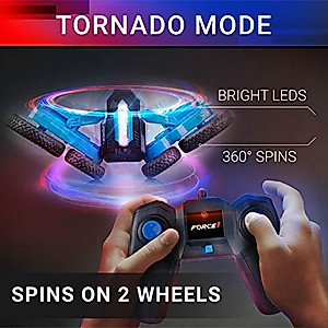 Force1 Tornado LED Remote Control Car for Kids - Double Sided Fast RC Car, 4WD Off-Road Stunt Car with 360 Flips, All Terrain Tires, LEDs, RC Crawler Rechargeable Toy Car Battery, Easy Kids Car Remote