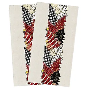 ZOE GARDEN Christmas Tree Kitchen Towels,Absorbent Microfiber Kitchen Dish Hand Tea Bath Towel,Quick Dry Cleaning Cloth Dishclothes Decorative Sets, Multicolor Xmas Plaid Gold Dot (2-PC, 18x28)
