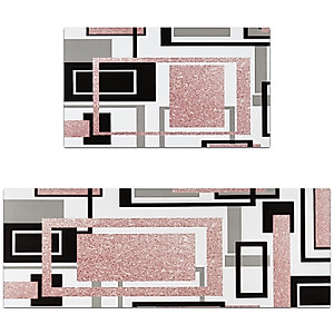 FRAMICS Anti Fatigue Kitchen Mats Set of 2, Non Slip Cushioned Kitchen Rug Sets, Washable Geometric Square Kitchen Runner Rugs for Home Office Laundry, 17'' x 47'' + 17'' x 30'' Abstract Art Patchwork