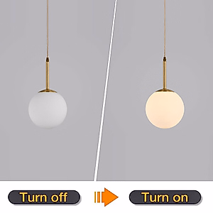 THINKBEEST White Globe Pendant Light Fixture with Glass Lampshade, Gold Decor Hanging Lamp, Minimalist Style Hanging Light E26/E27 Base, 59in Wire Adjustable Chandelier for Living Room, Foyer
