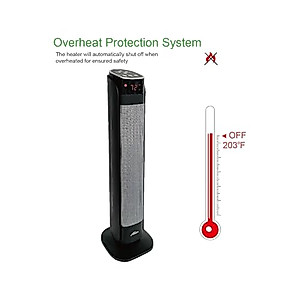 WarmWave Deluxe Digital 30" Ceramic Oscillating Tower Space Heater with Remote Control, Black