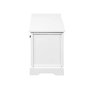 Knocbel Entry Wicker Storage Bench Wood Entryway Hallway Bedroom Bench Cabinet with 3 Drawers and 3 Woven Baskets, Fully Assembled, 19.5" H x 41.9" L x 15.2" W (White)