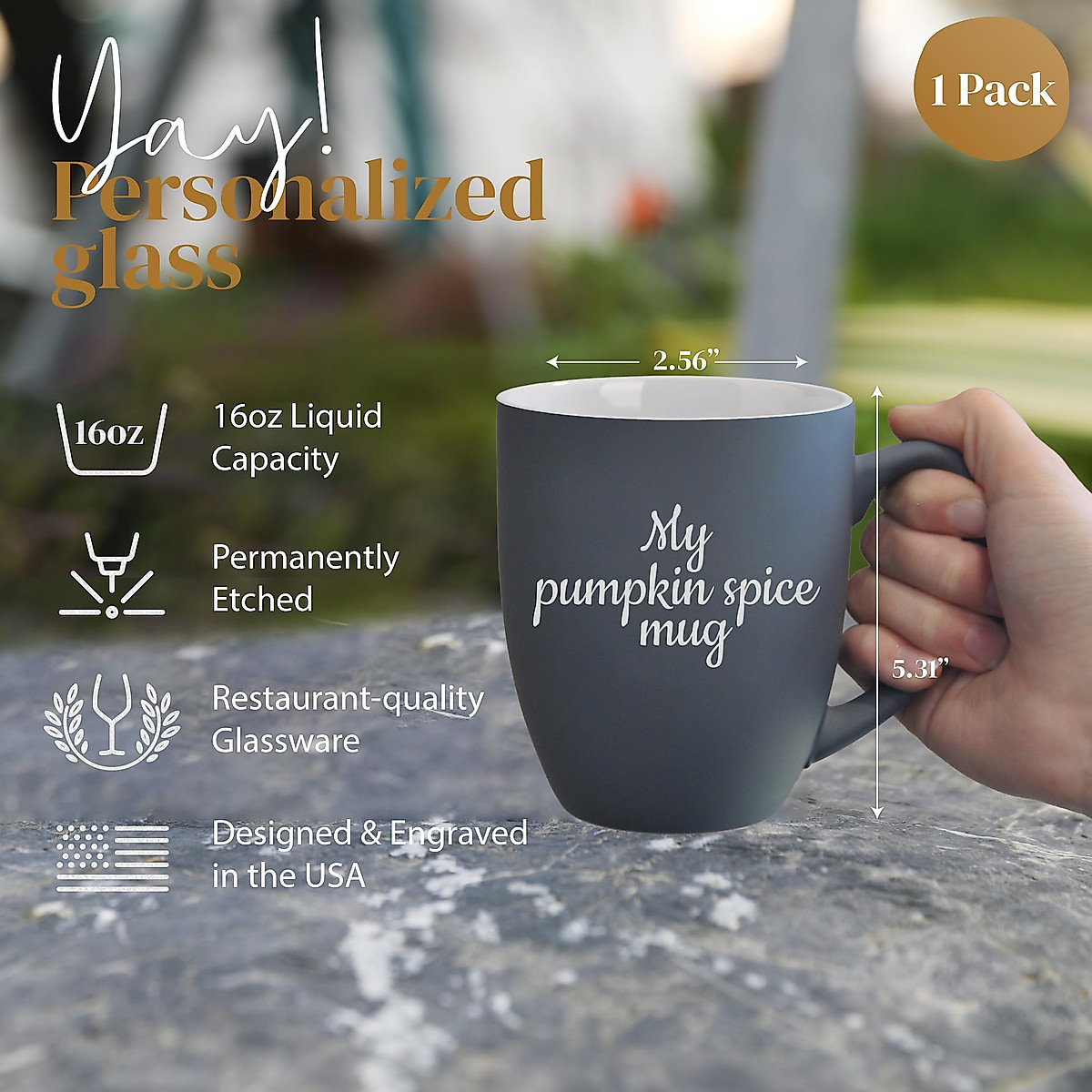 Personalized Coffee Mug Engraved with your Custom Text - Customized Coffee Mug, Hot Chocolate Mug, Tea mug, Birthday Gift, Retirement Gift (Matte Grey, Engraved Custom Text)