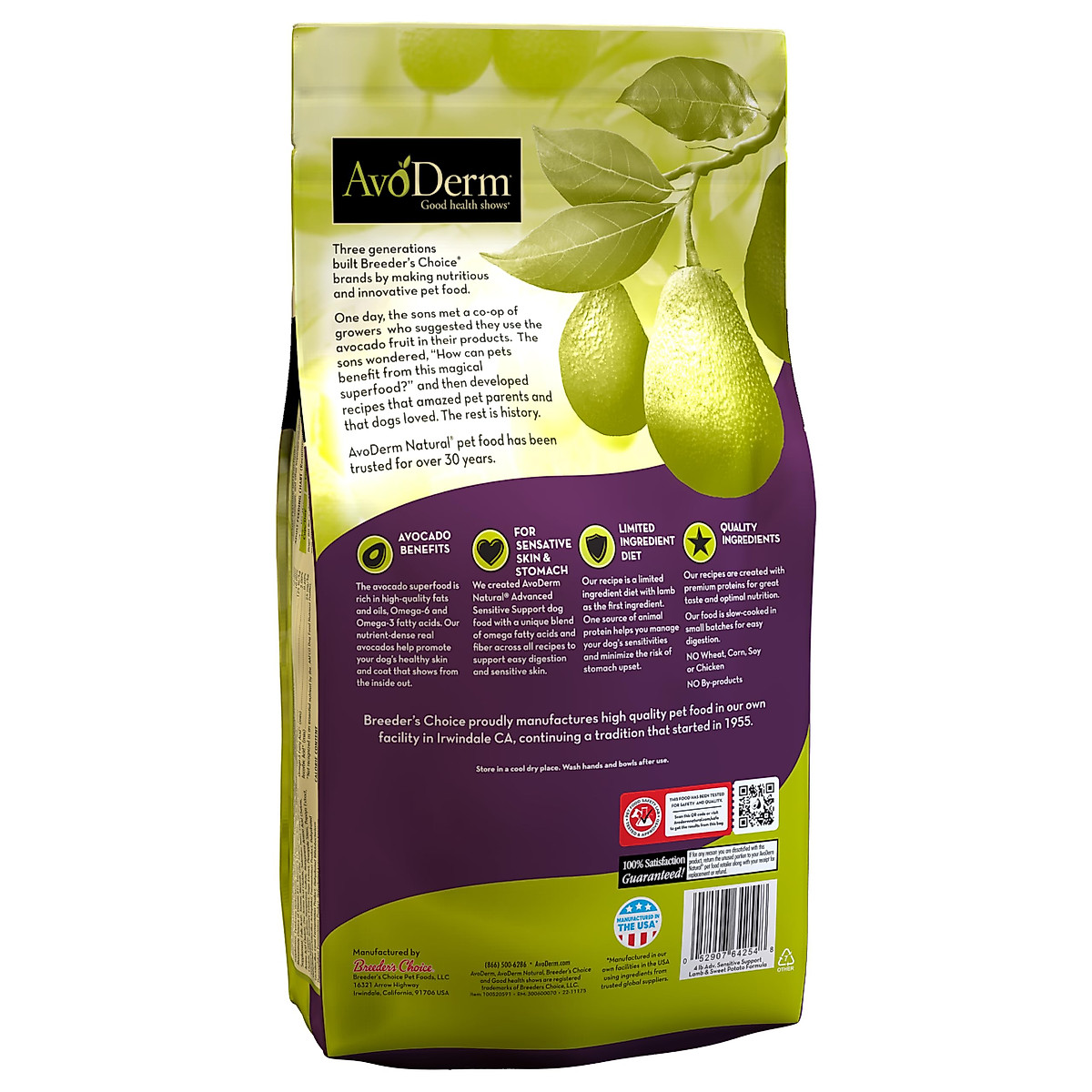 AvoDerm Advanced Sensitive Support Grain-Free Lamb & Sweet Potato Formula Dry Dog Food, Sensitive Stomach, 4lb