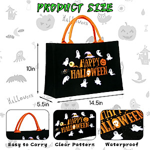 Mhtdet 2PCS Halloween Trick or Treat Bags, Glow in The Dark Halloween Candy Tote Bag with Handle, Halloween Canvas Tote Bag, Reusable Halloween Bags for Trick or Treating, Halloween Party