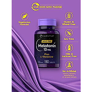 Carlyle Melatonin 10mg | with L-Theanine | 150 Tablets | Extra Strength Formula | Vegetarian, Non-GMO, Gluten Free