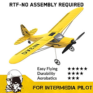 VOLANTEXRC RC Plane Trainer Sport Cub 3CH Remote Control Airplane with Prop Saver, 6-Axis Gyro Stabilizer & 3 Modes to Fly, Radio Controlled Aircraft RTF for Beginners, Kids and Adults (400mm,Yellow)