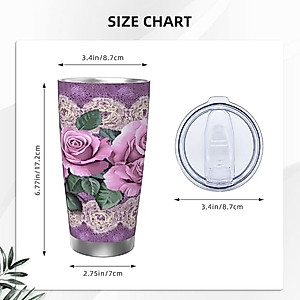 AYCZN Rose Flower 20 OZ Tumbler Stainless Steel Travel Coffee Mug, Floral Vintage Insulated Water Bottle with Lid Leakproof Thermal Cup