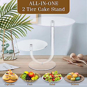 Cake Stand 2 Tier - Stylish Clear Cake Tree Acrylic Cupcake Tower for Weddings, Birthdays, Anniversaries, Baby Showers, Parties Décor - 2 Cake Trays with 10 and 8 inch diameters