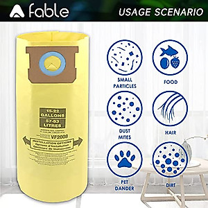 5 Pack Replacement Bags Compatible with shop vec 15-22 Gallon Type J - 90673, Type G - 9066300, VF2008, Craftsman CMXZVBE38769, Upgraded Multi-Layer Fine Dust Collection Bags