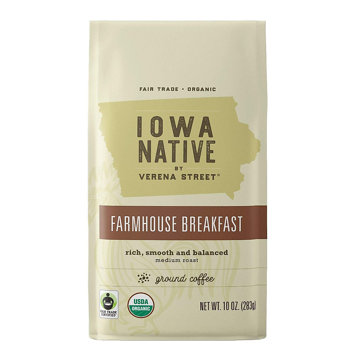 Iowa Native Fair Trade Organic 10 Ounce Ground Coffee, Farmhouse Breakfast Medium Roast