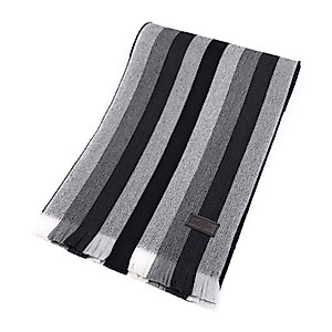 Hickey Freeman Striped Australian Merino Scarf for Men – Ultra-Soft Lightweight Men’s Winter Scarves, 70-Inches x 10-Inches, Black and Grey Multi Stripe