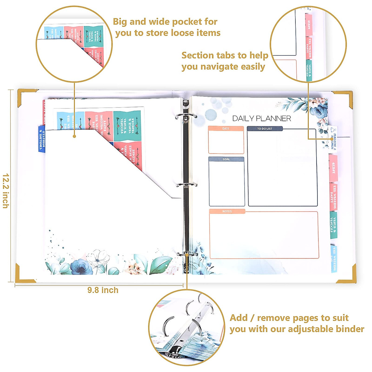 Wedding Planner Book and Organizer for the Bride, Wedding Planning Binder, Engagement & Fiance Gifts for Her, Bride To Be gifts, Wedding Stickers kit