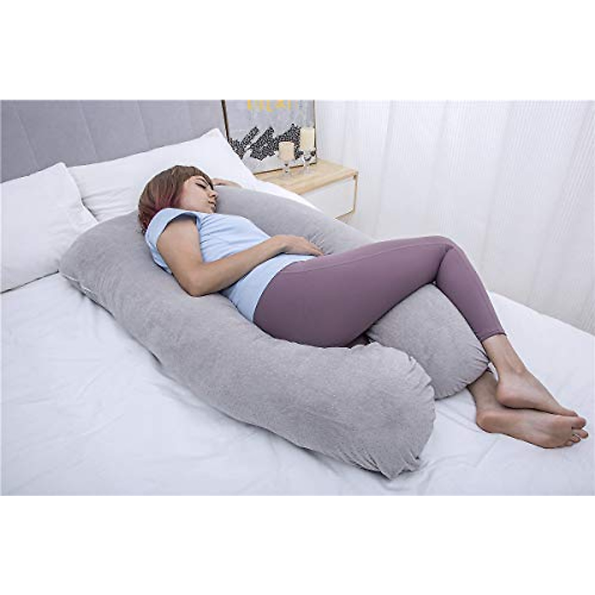 MOON PINE Pregnancy Pillow, U Shaped Full Body Pillow for Maternity Support, Sleeping Pillow with Velour Cover for Pregnant Women (Gray)