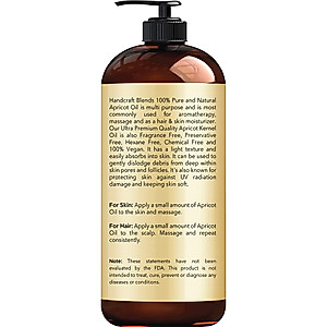 Handcraft Blends Apricot Kernel Oil - Cold-Pressed 16 Fl Oz - 100% Pure and Natural - Premium Grade Carrier Oil for Skin and Hair - Hair and Body - Massage - Hexane-Free