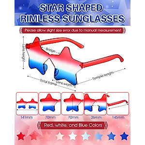 Kanayu 12 Pairs Red White and Blue Star Glasses 4th of July Rimless Sunglasses Pentagram Sunglasses for Independence Day(Red Leg)