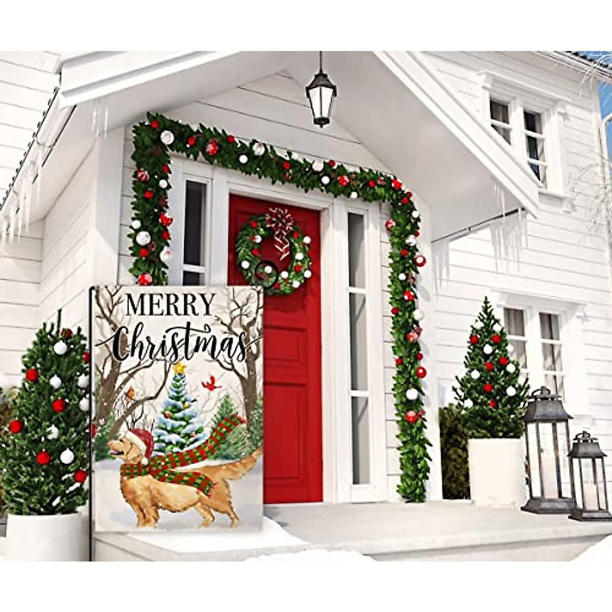 Christmas Dog Garden Flag 12x18 Vertical Double Sided Merry Christmas Trees Farmhouse Winter Holiday Outside Decorations Burlap Yard Flag BW217