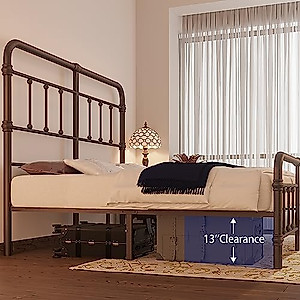 Macbimony Cal-King-Bed-Frame with headboard Giselle-Vintage Antique-Metal - Iron Platform Mattress Foundation,49 inch High,No Box Spring Needed(Brown)