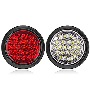 4Pcs 4 Inch Round Led Stop Turn Tail Brake Backup Reverse Lights 24 LED Waterproof 4 Inch Round LED Trailer Tail Lights for Trucks RV W/Lights Grommets 3-Prong Trailer Wire Pigtails 12V (2Red+2White)