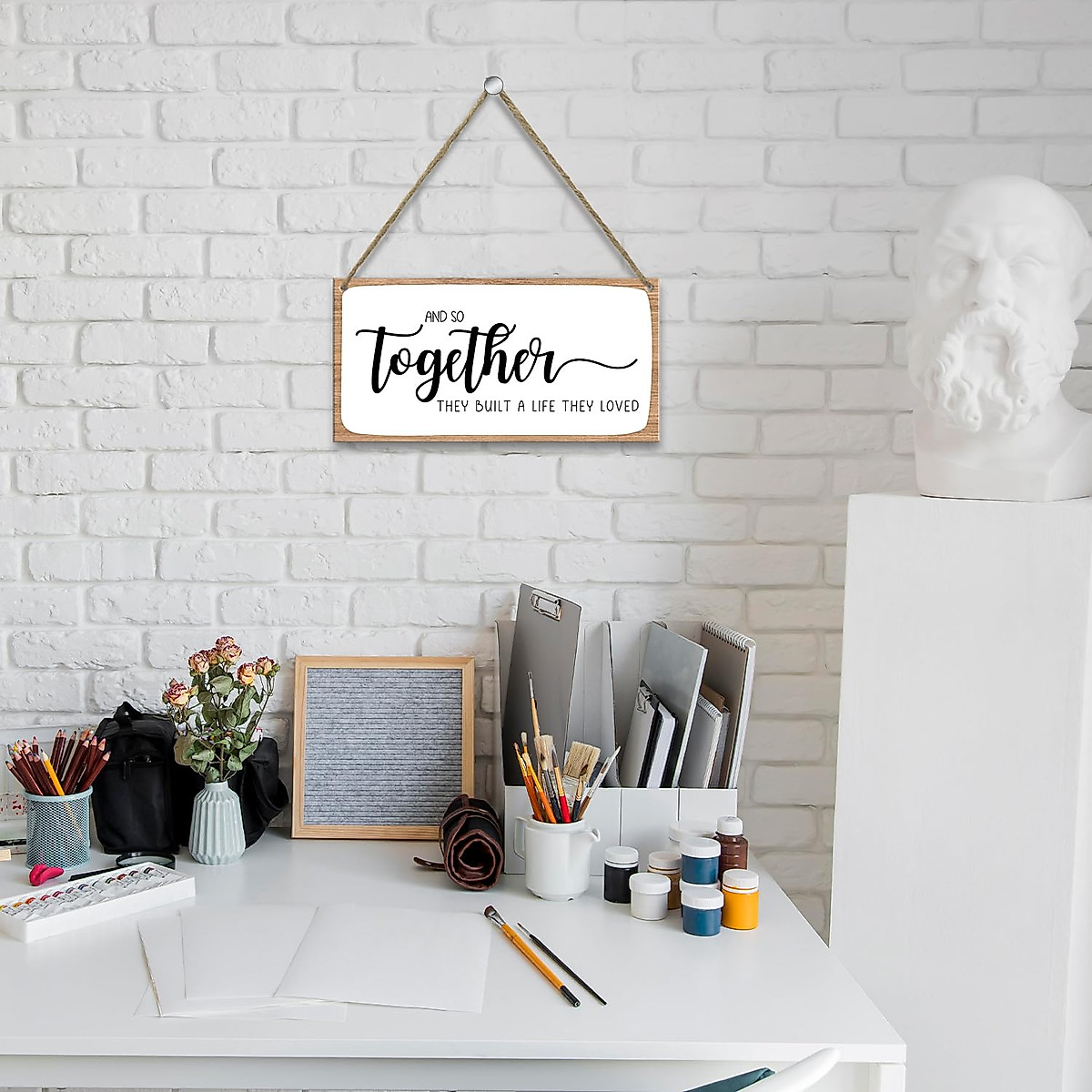 And So Together They Built a Life They Loved Wood Hanging Sign, Bedroom Home Decor Family Sign Plaque, Shelf Wall Decor Artwork Housewarming Gift New Home for Living Room Kitchen -05