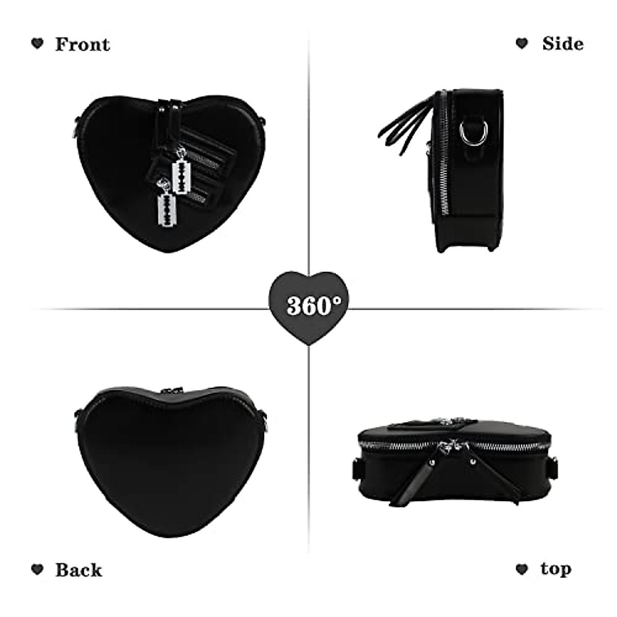 Oweisong Women Red Heart Purse Cute Black Heart Shaped Crossbody Bag Mini Ladies Chain Clutch Shoulder Handbags